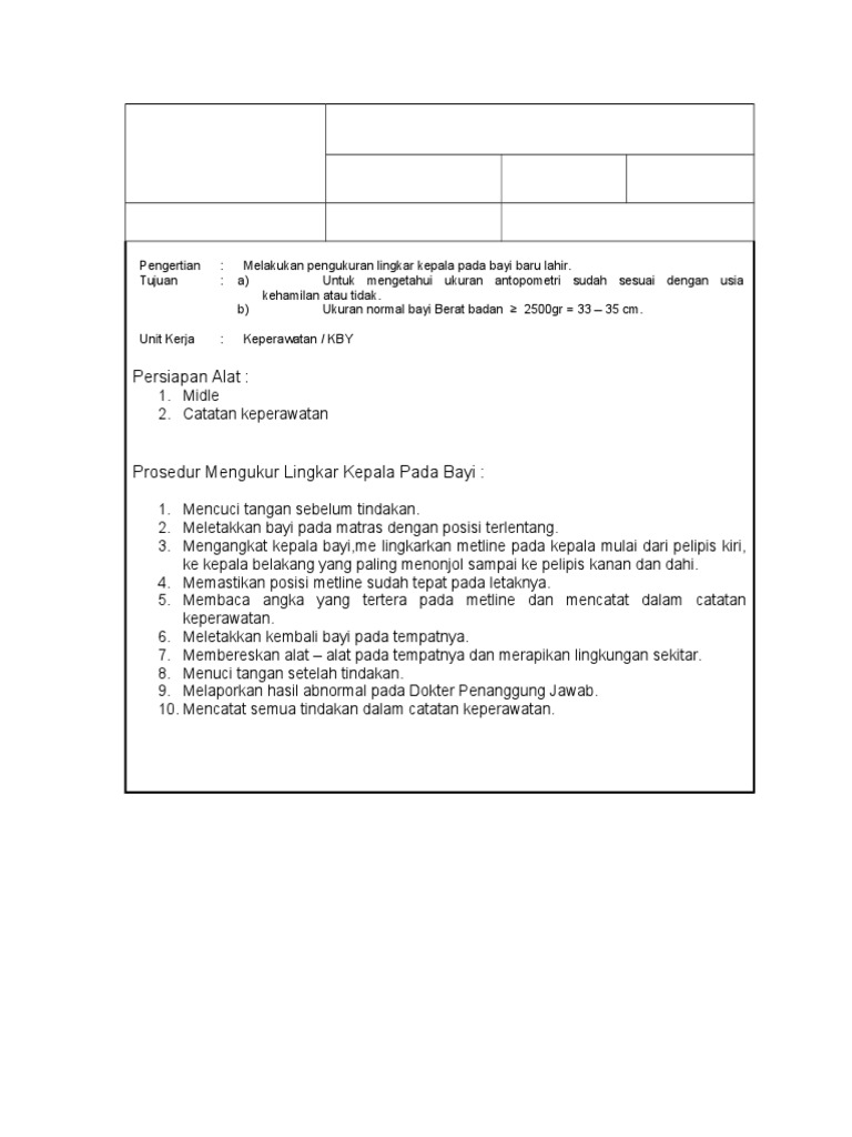 Sop-Kby - Mengukur Lingkar Kepala Pada Bayi-Done | PDF