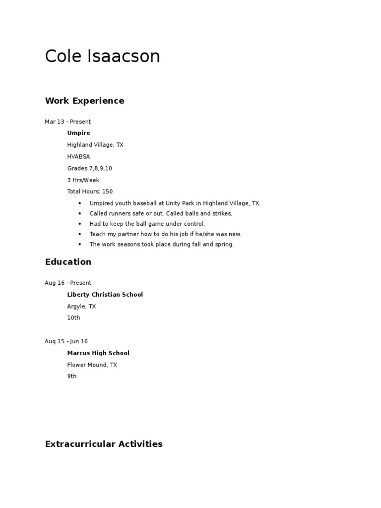 Cole Isaacson Resume | PDF