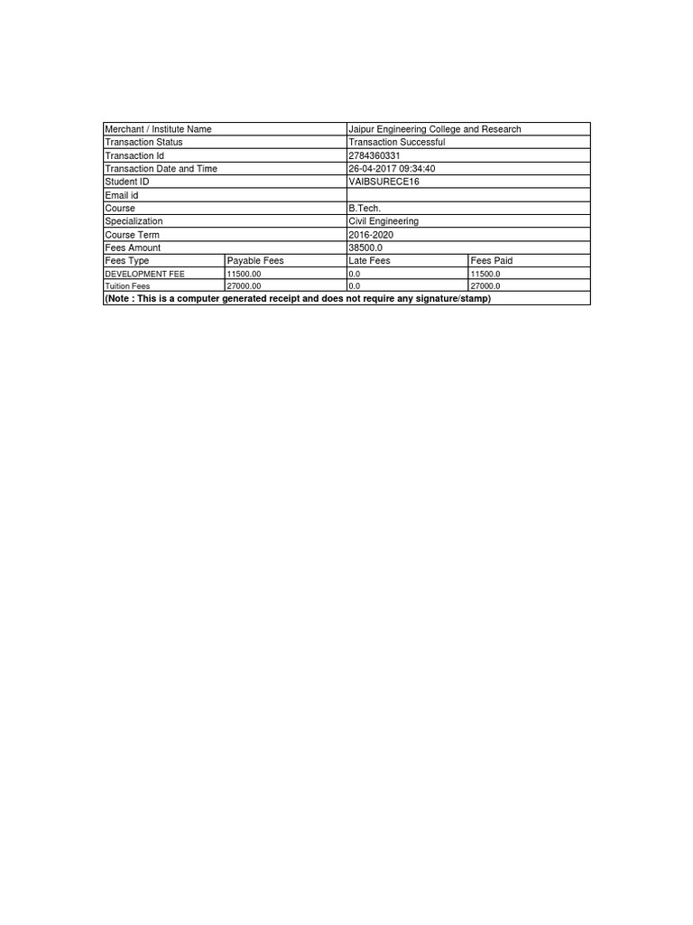 Note: This Is A Computer Generated Receipt and Does Not Require Any ...