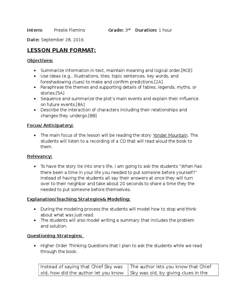 Younder Mountain-Lesson Plan | PDF | Learning | Communication