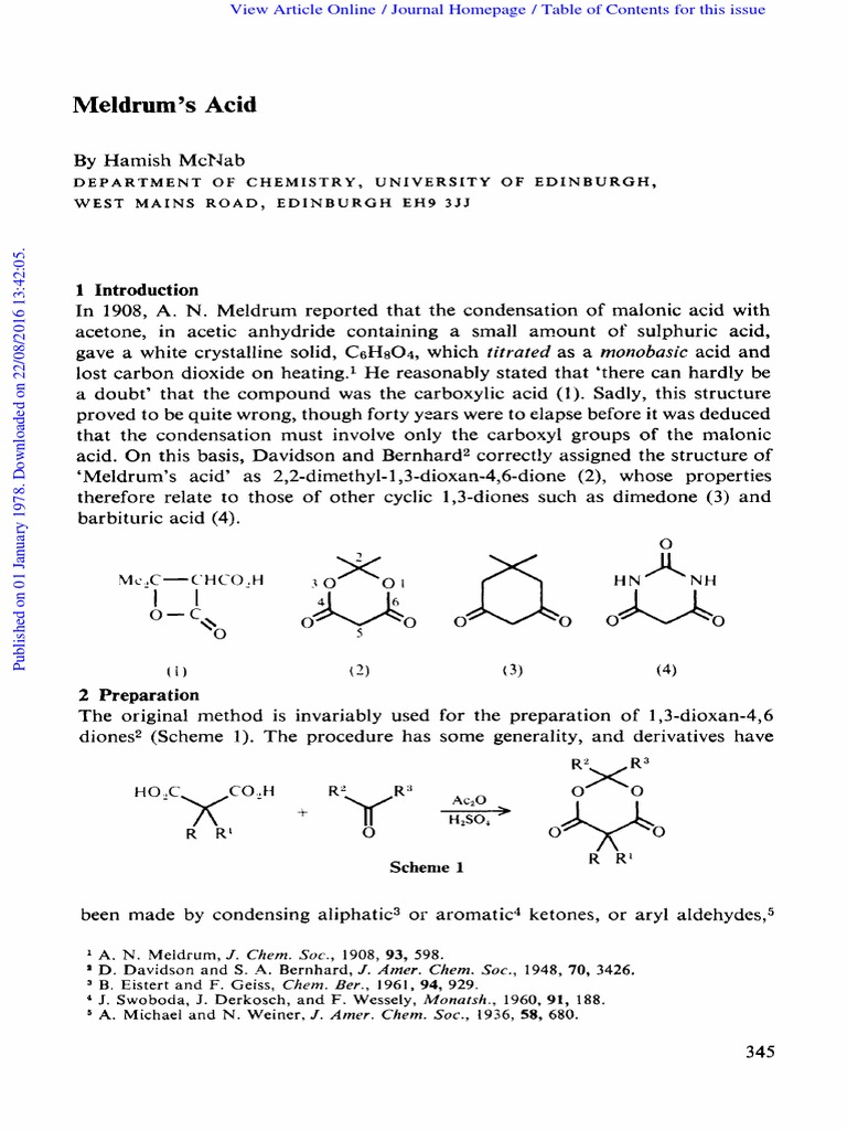 An In-Depth Examination of Meldrum's Acid: Its Discovery, Preparation, Properties, and ...