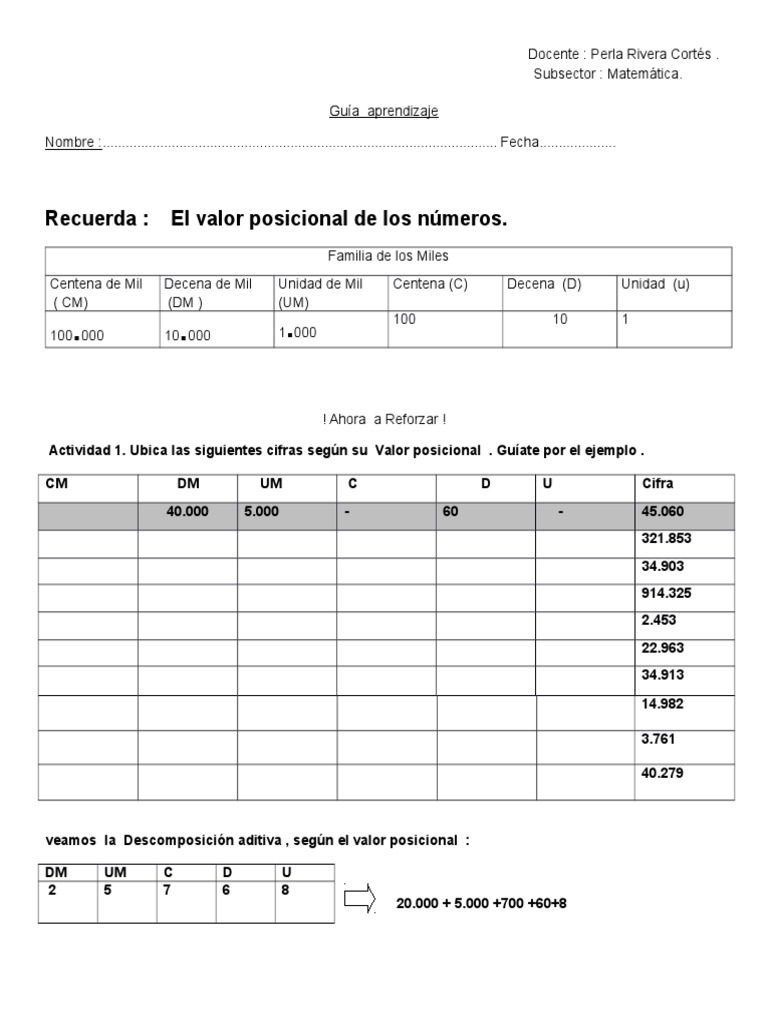 Valor Posicional Hasta La Centena de Mil | PDF | Infografia ...