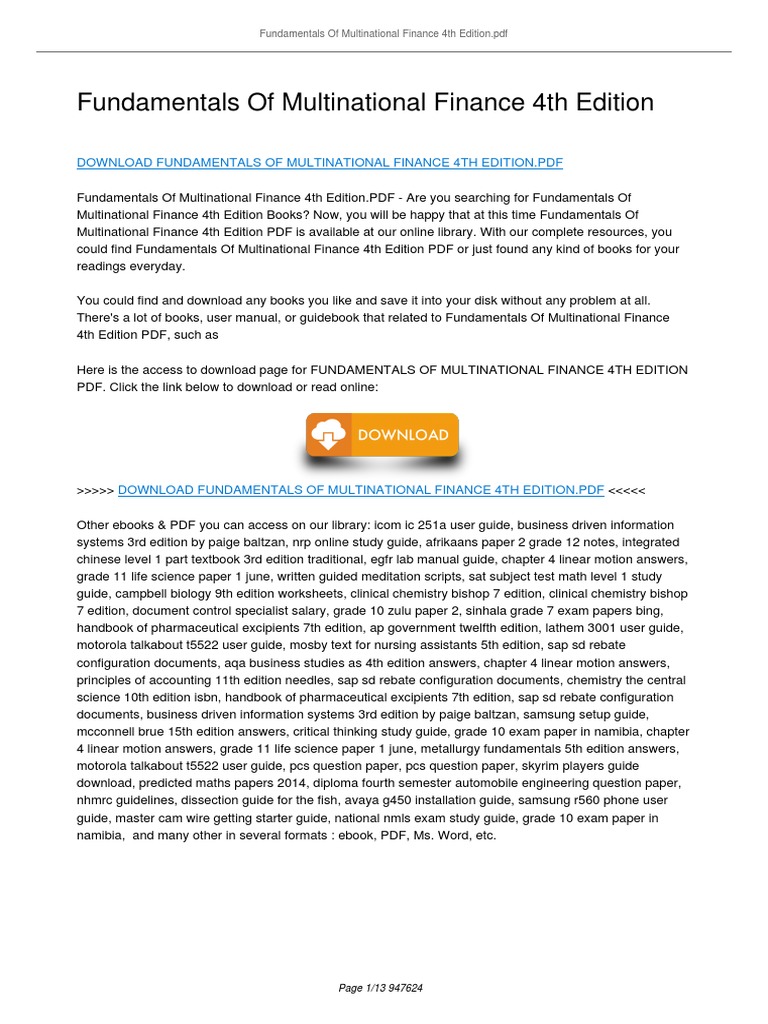 Fundamentals of Multinational Finance 4th Edition | PDF | E Books ...