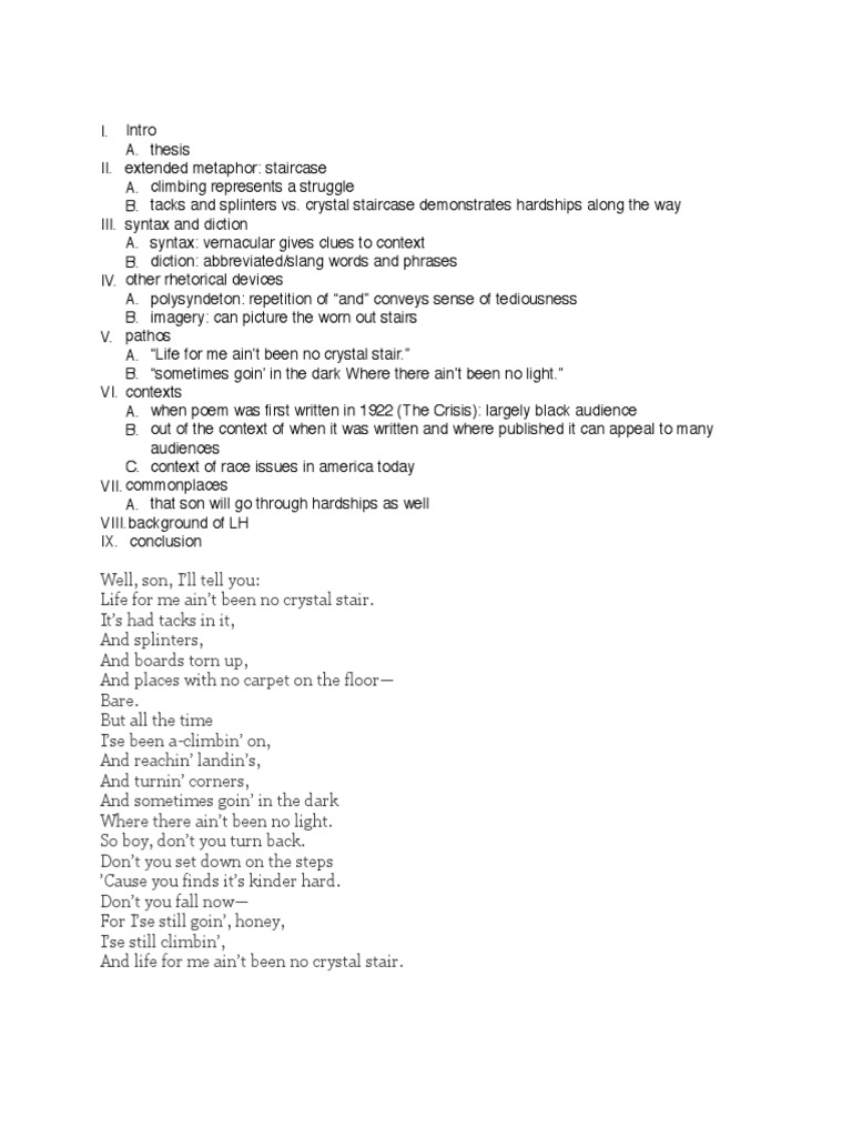 Mother To Son | PDF | Harlem Renaissance | Poetry