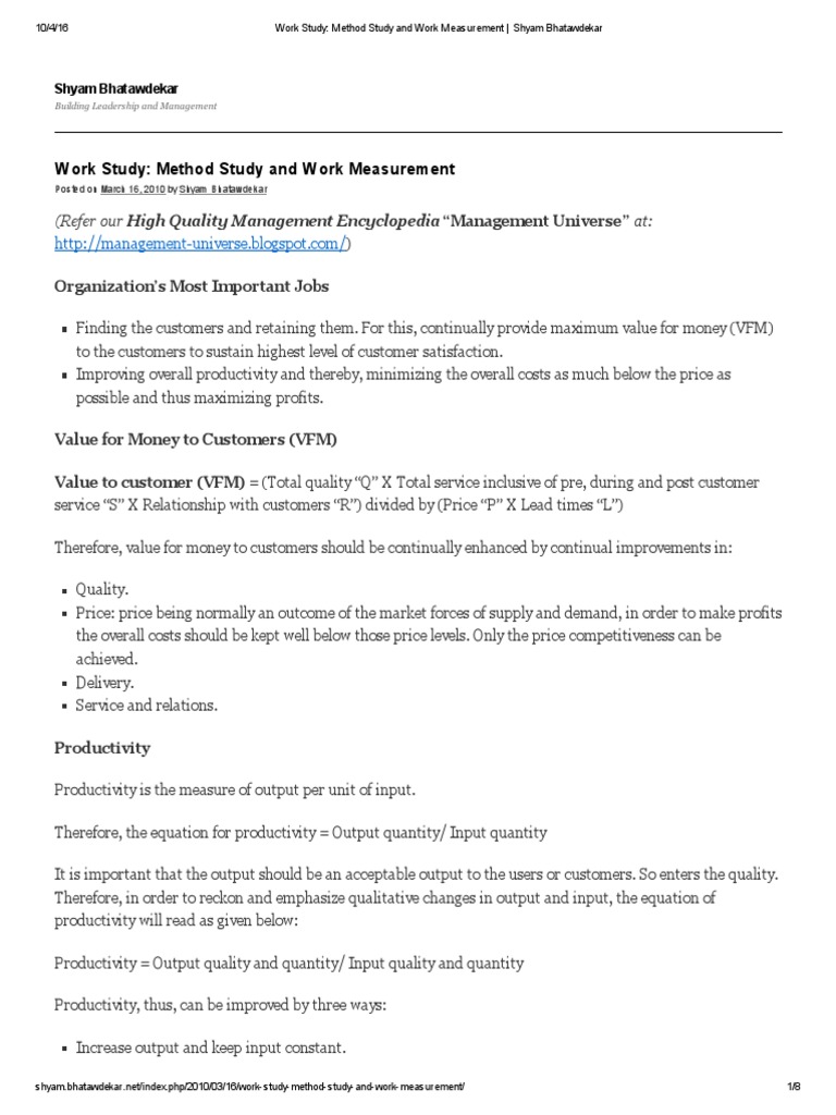 Method Study vs. Work Measurement | PDF | Profit (Accounting) | Factors ...