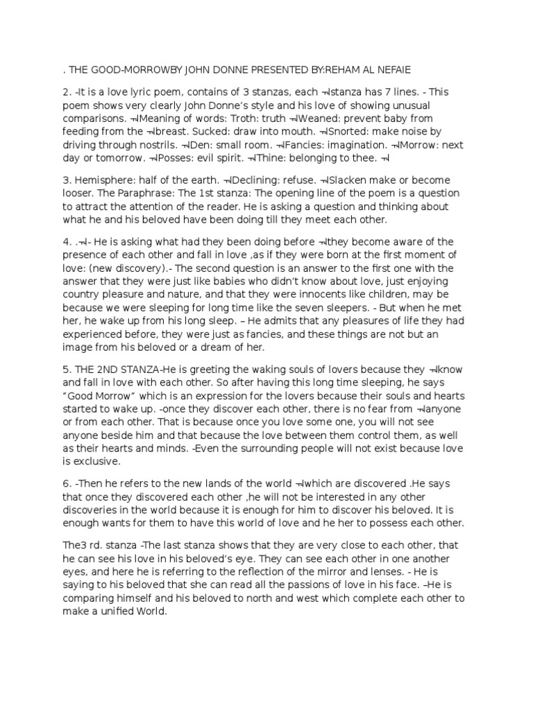 Analysis of John Donne's "The Good Morrow" | PDF