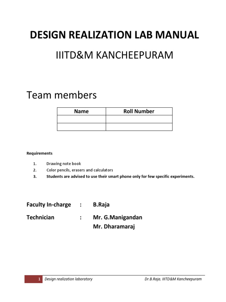 Design Realization Lab Manual: Iiitd&M Kancheepuram | PDF | Design ...