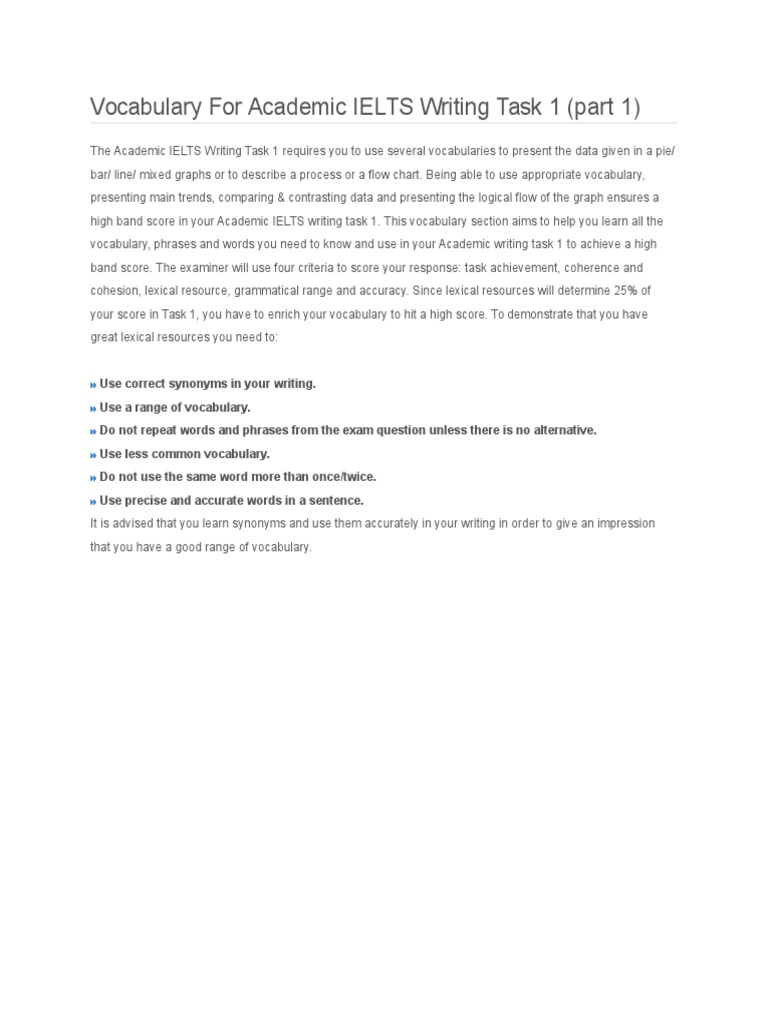 IELTS Writing Task 1 Vocabulary Guide | PDF | Pie Chart | Chart