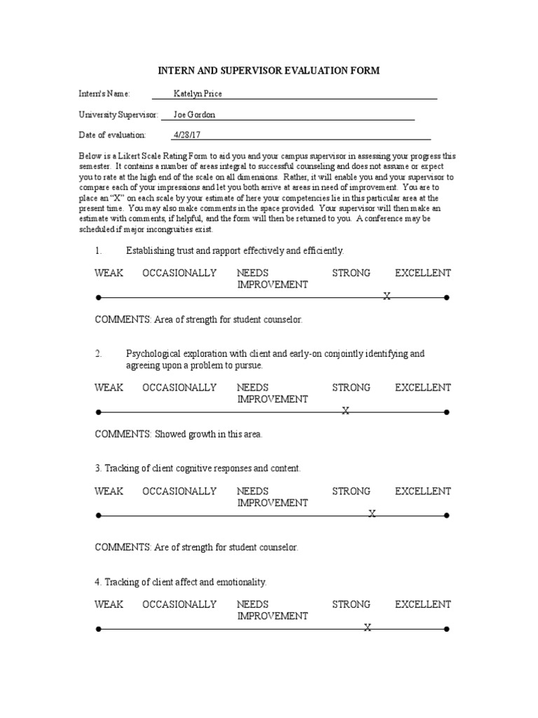 Katelyn Price University Supervisor Eval 1 | PDF | School Counselor ...
