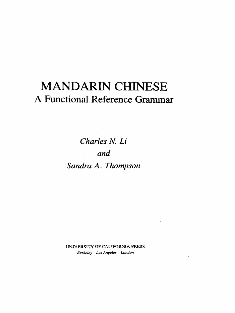 Mandarin Chinese A Functional Reference Grammar PDF | PDF | Languages ...