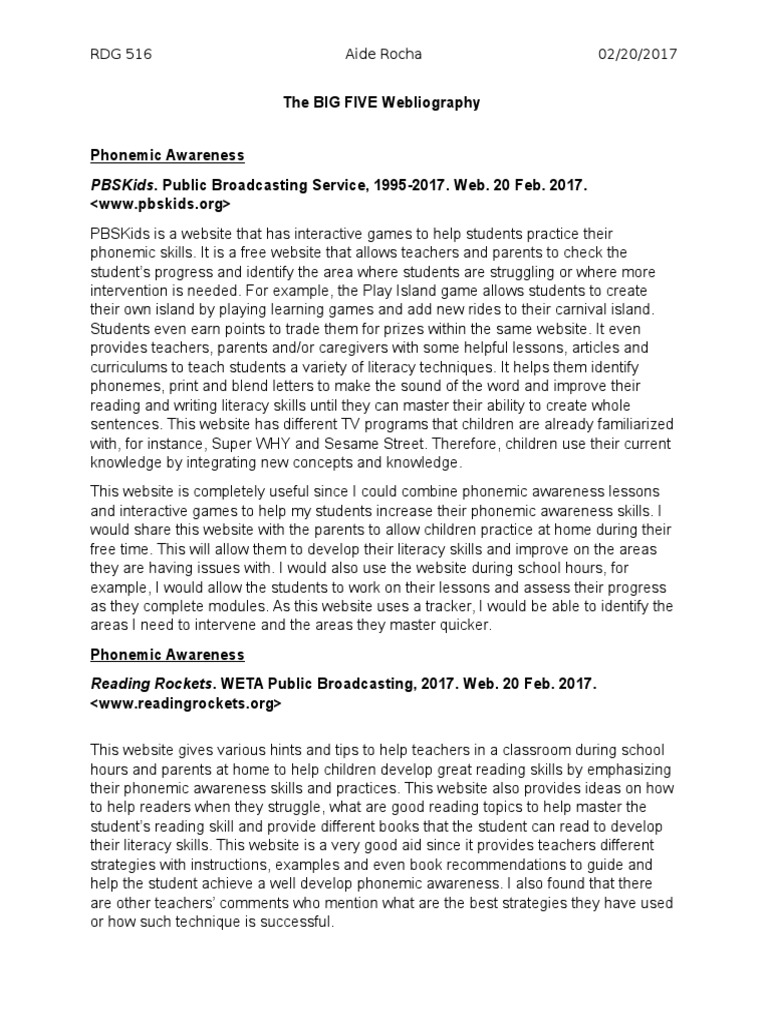 The Big Five Webliography | PDF | Phonics | Reading Comprehension