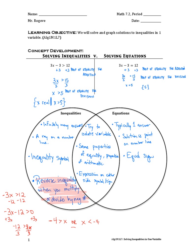 Alg1m1l7 - Solving Inequalities in 1 Variable | PDF | Inequality ...