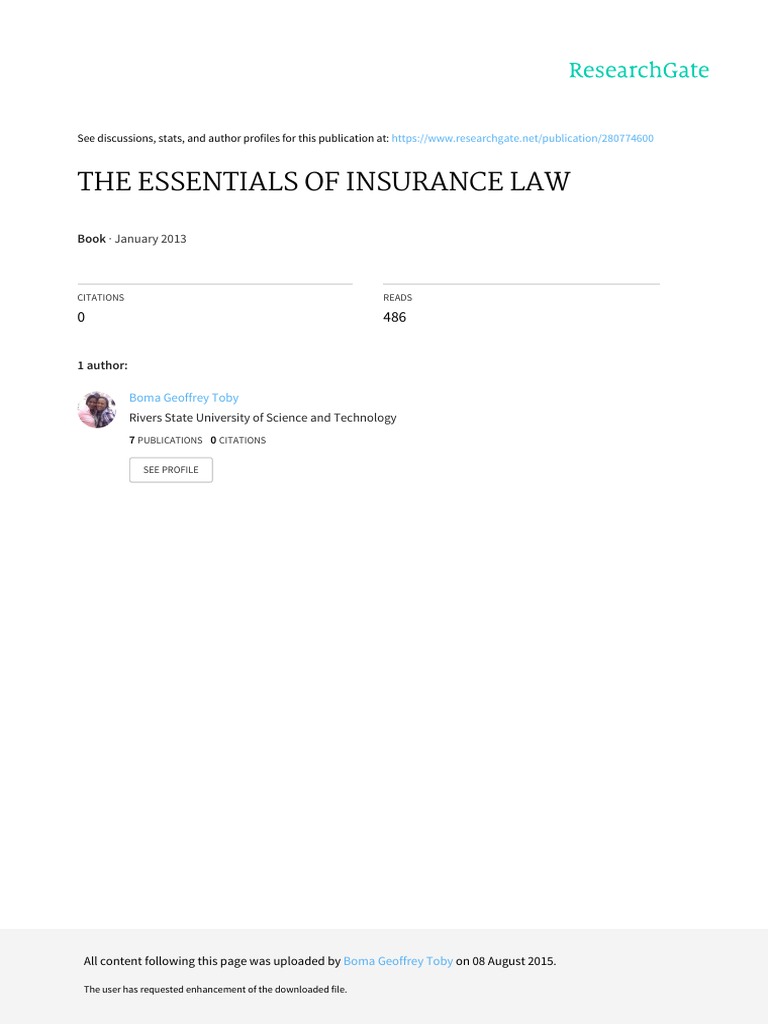 The Essentials of Insurance Law by Boma Toby | PDF | Insurance ...
