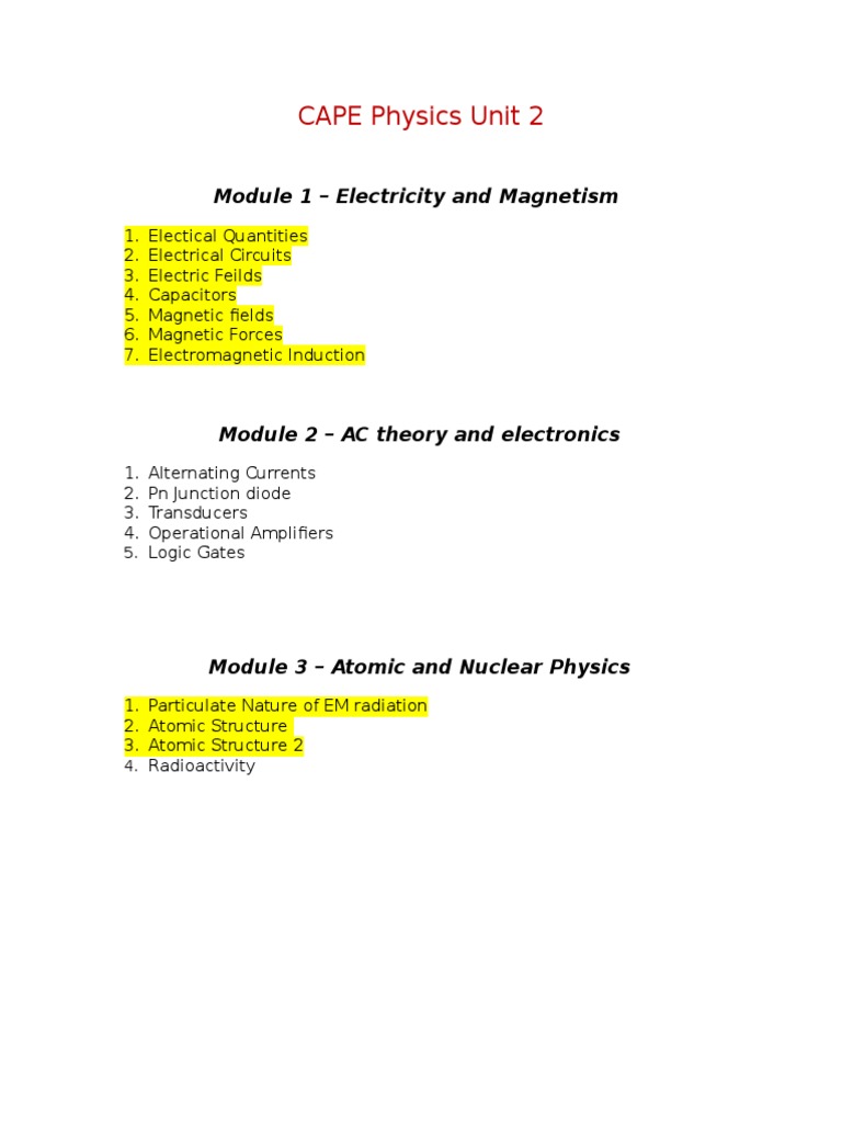 CAPE Physics: Electricity, Magnetism & More | PDF