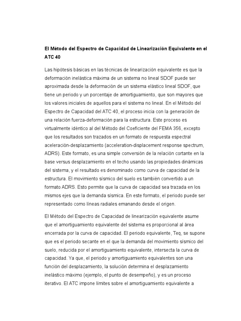 El Método Del Espectro de Capacidad de Linearización Equivalente en El ...