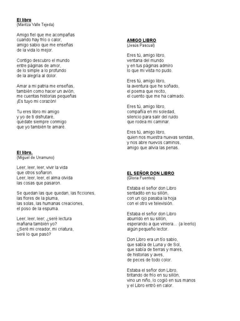 Poemas Al Libro, Dia Del Libro | PDF