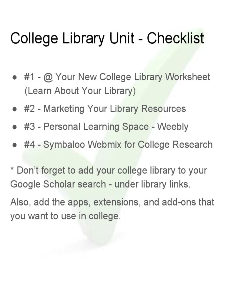college library unit - checklist