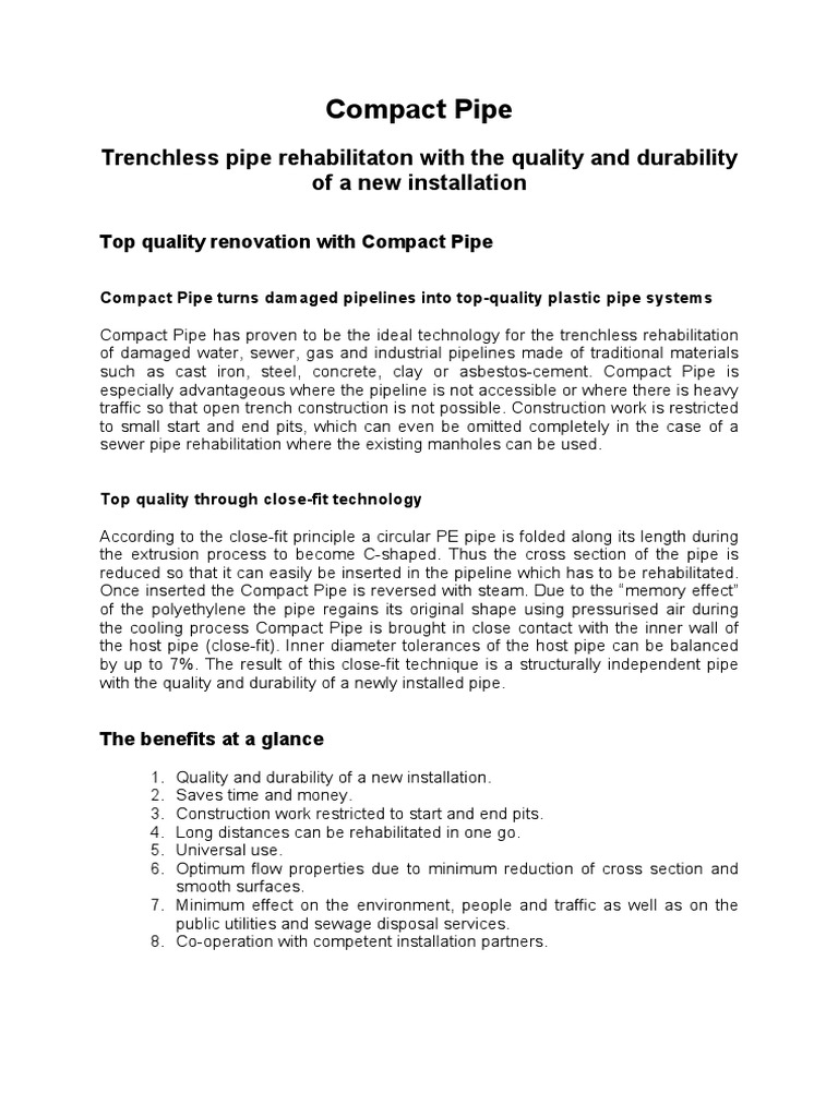 Trenchless Pipe Rehab with Durability of New Install | PDF