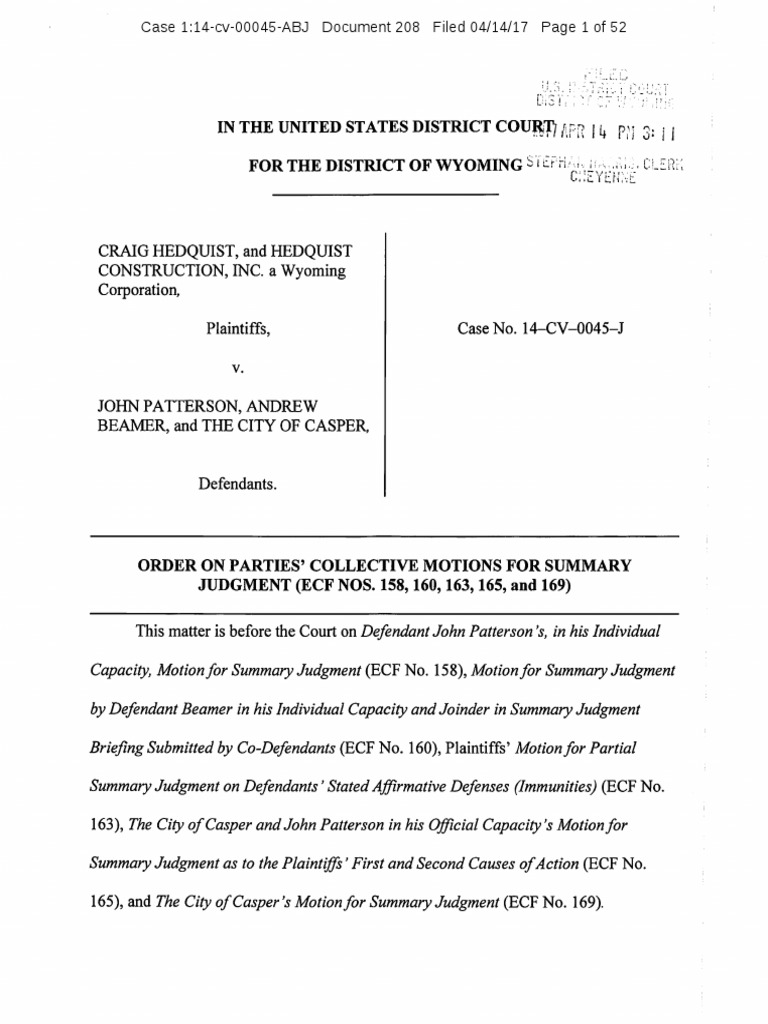 U.S. District Judge Alan Johnson's Ruling On Request For Summary ...