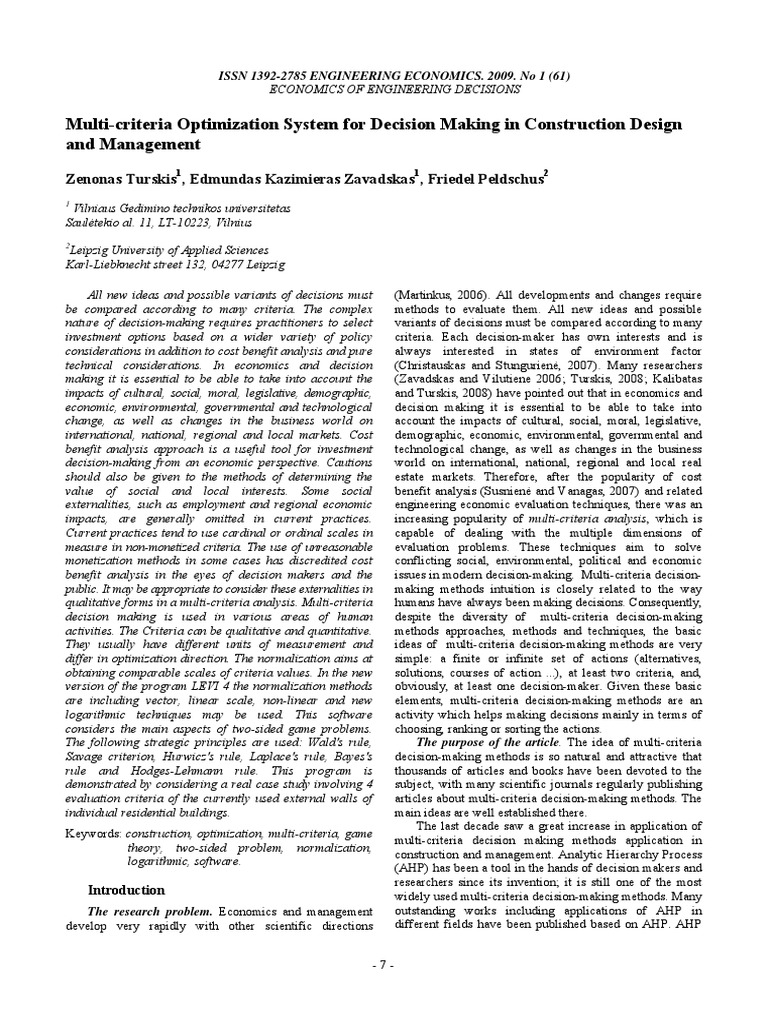 Multi-Criteria Optimization System For Decision Making in Construction ...