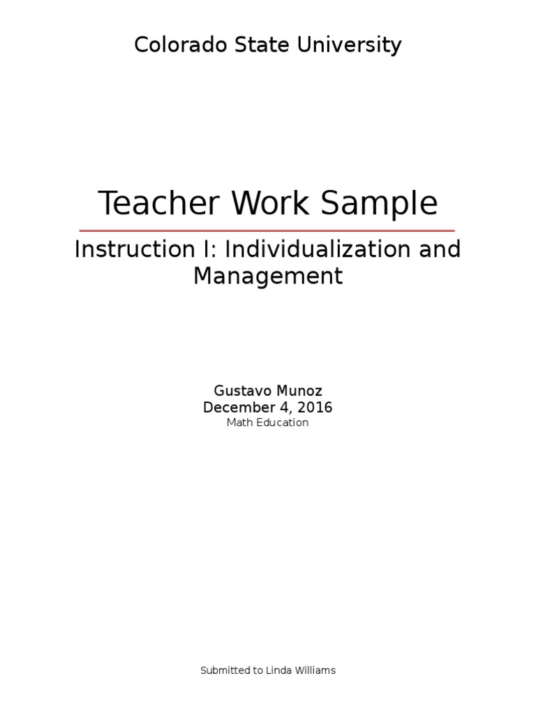 Teacher Work Sample: Instruction I: Individualization and Management ...