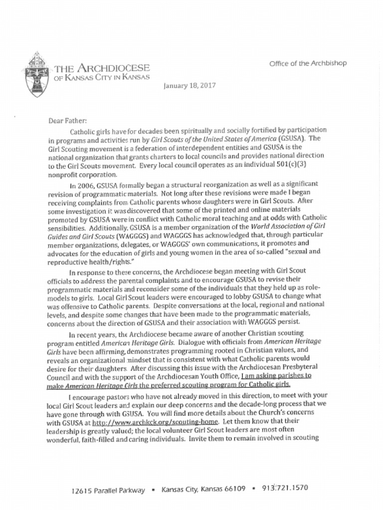 Archbishop Naumann Girl Scout Letter | PDF