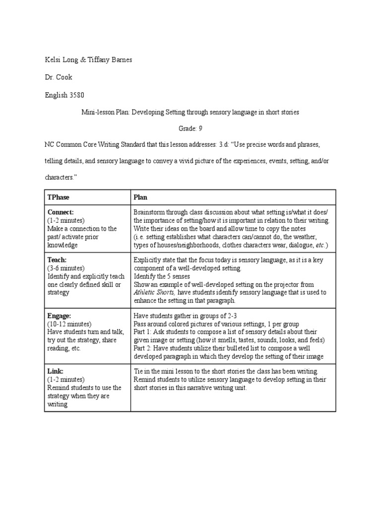 Mini Lesson Plan | PDF | Language Arts & Discipline | Foreign Language ...