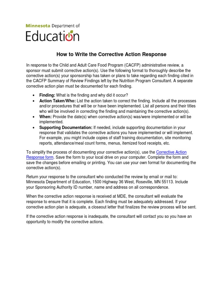 How to Write a Corrective Action Response | Meal | Foods