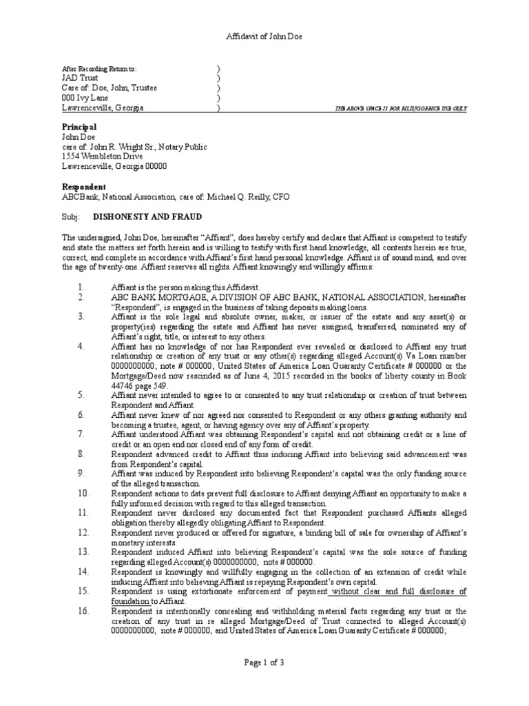 Affidavit Regarding Fraud | PDF | Guarantee | Affidavit