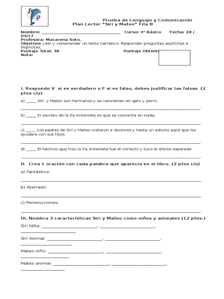 Prueba Siri y Mateo Fila B | PDF | Ocio
