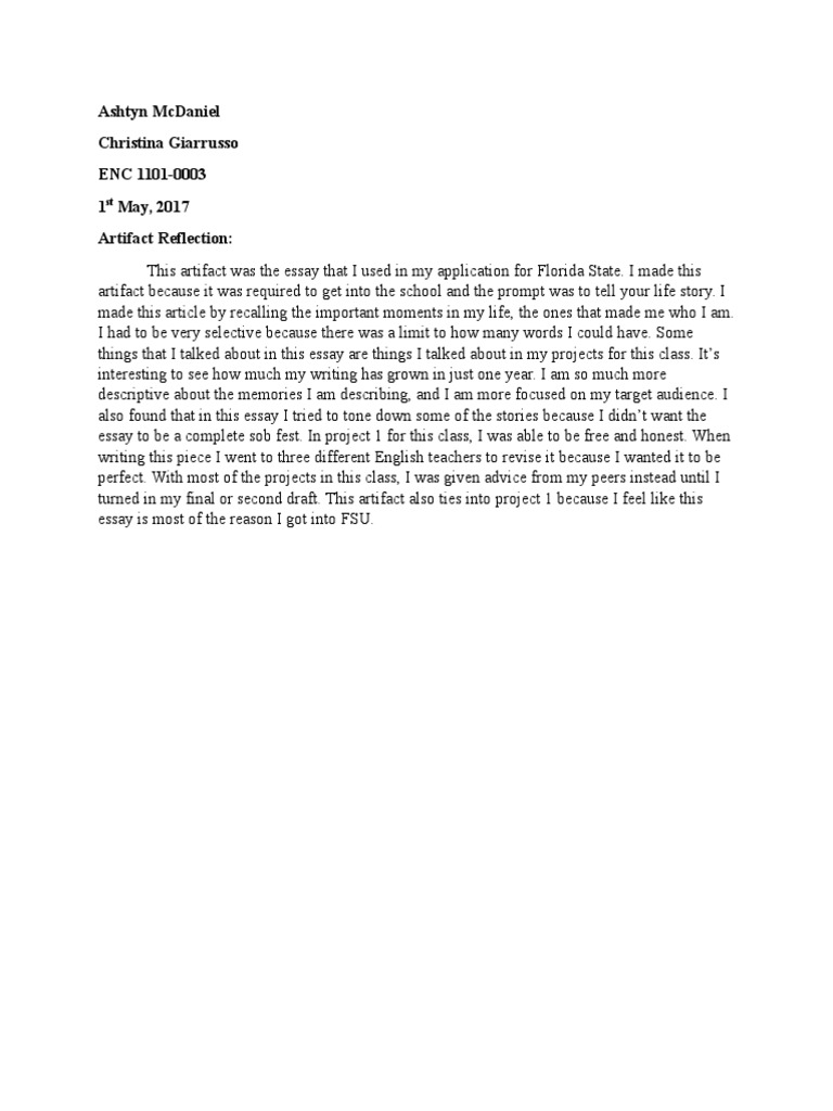 College Application Essay Reflection | PDF