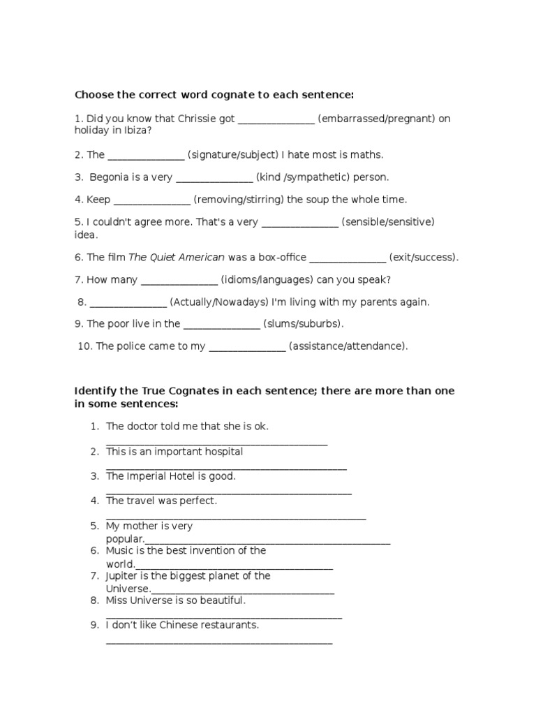 Identifying True Cognates and Choosing Correct Words in Context | PDF