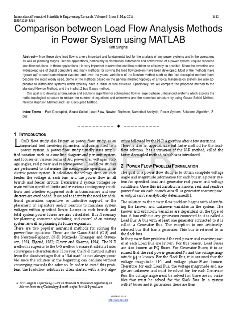 Comparison Between Load Flow Analysis Methods In Power System Pdf Electromagnetism Engineering 8016