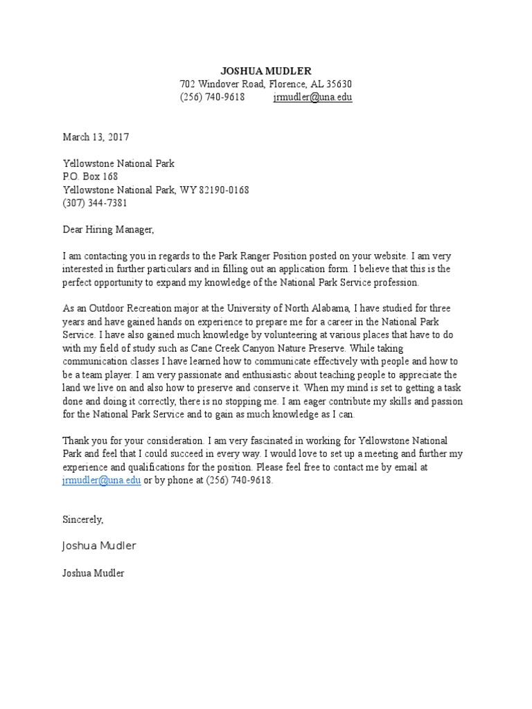 Joshua Mudler Cover Letter | PDF