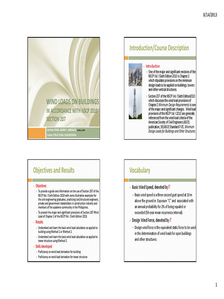 ASEP NSCP SECTION 207 WIND LOADS Part 1 PDF | PDF | Wound | Wall