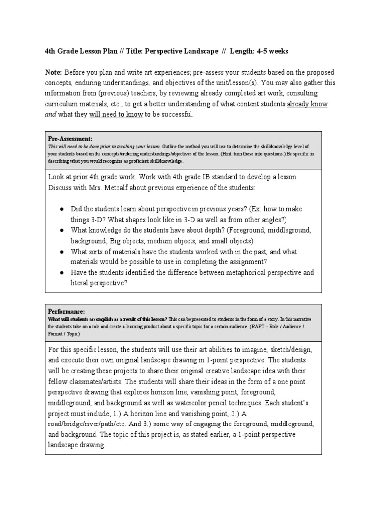 4th Grade 1-Point Perspective Lesson | PDF | Perspective (Graphical ...