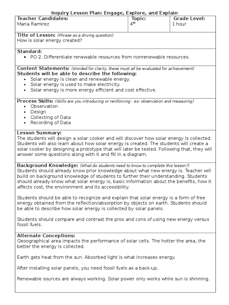 4th Grade Solar Energy Lesson Plan | PDF | Photovoltaics | Solar Energy