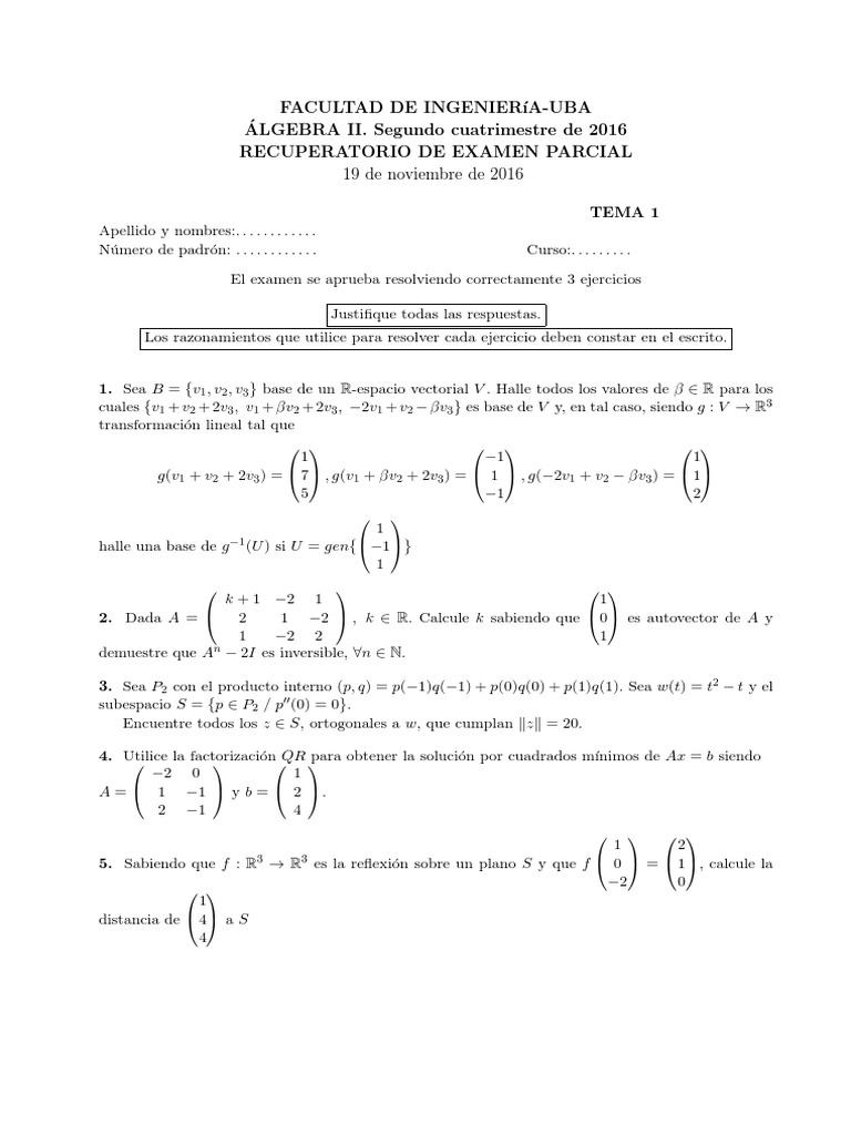 INTEGRADOR Algebra Fiuba | PDF | Valores propios y vectores propios ...