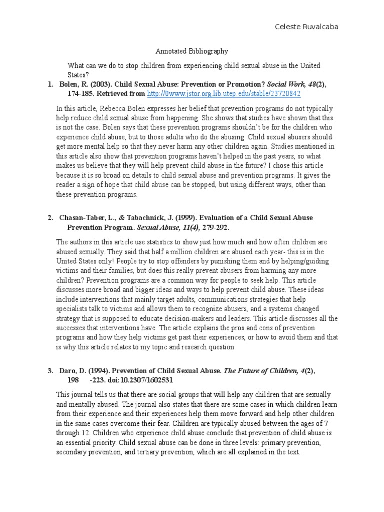 Annotated Bibliography - Child Sexual Abuse | PDF | Child Abuse ...