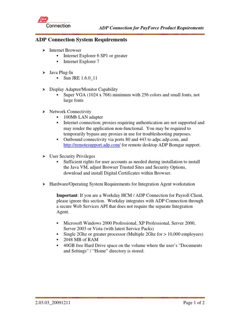 ADP Connection For PayForce Requirements20303 | PDF | Internet Explorer ...
