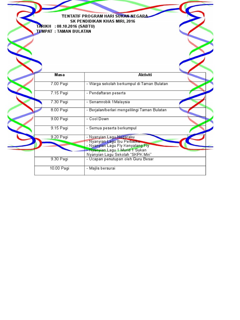 Tentatif Program Hari Sukan Negara | PDF