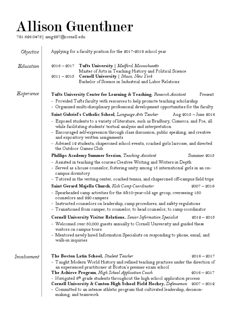 Allison Guenthner Resume | PDF | Cornell University | Secondary School