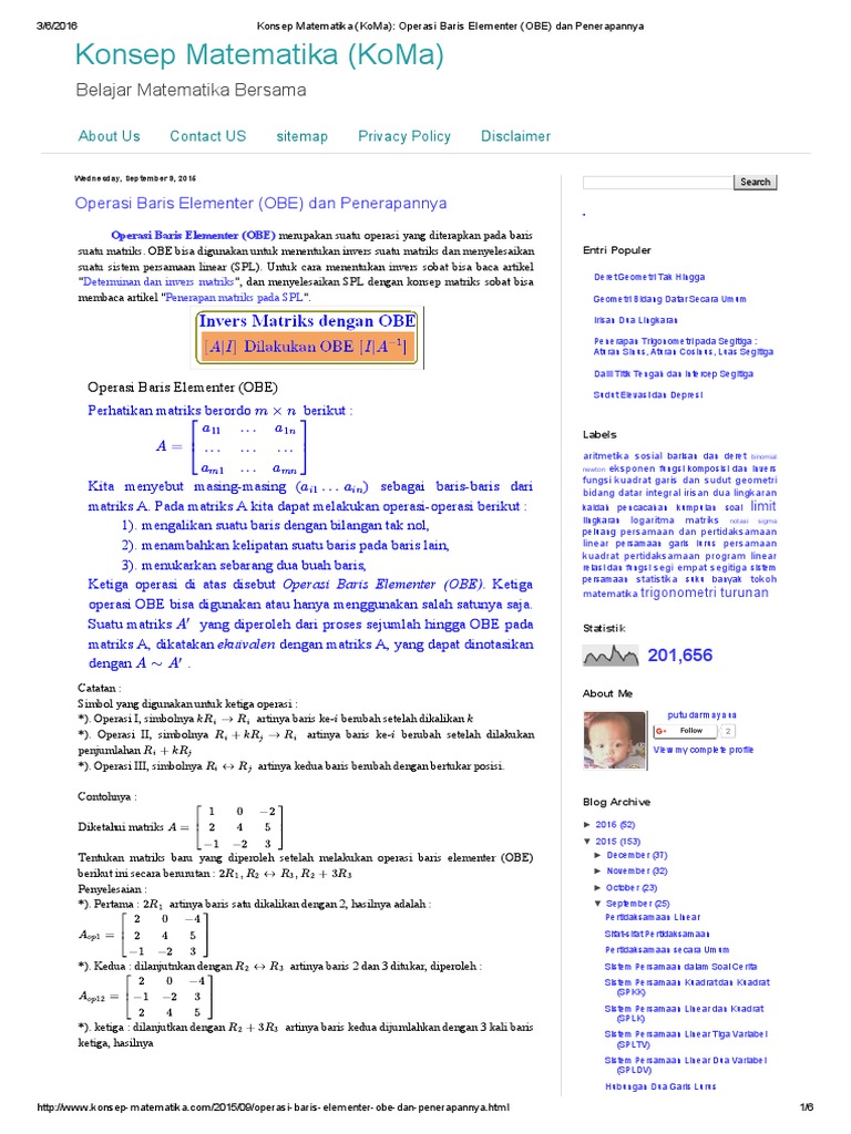 Konsep Matematika (KoMa) - Operasi Baris Elementer (OBE) Dan ...