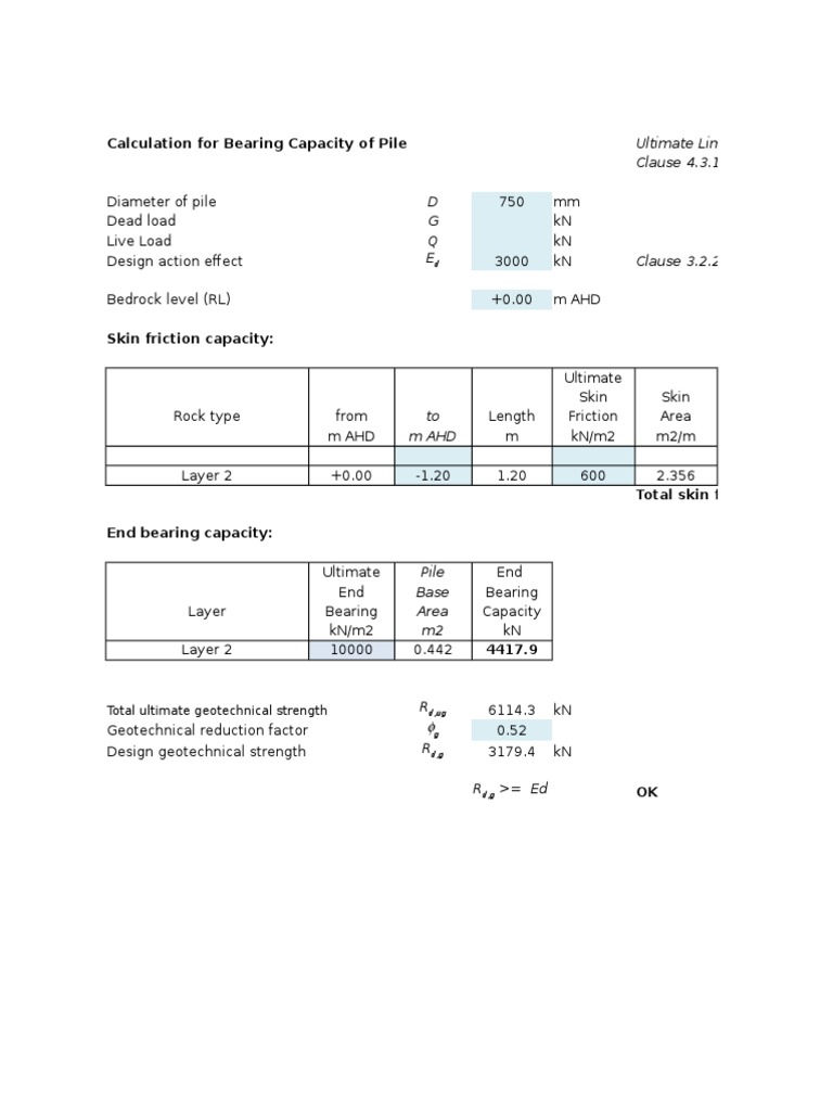 Calculation For Bearing Capacity of Pile | PDF | Geotechnical ...