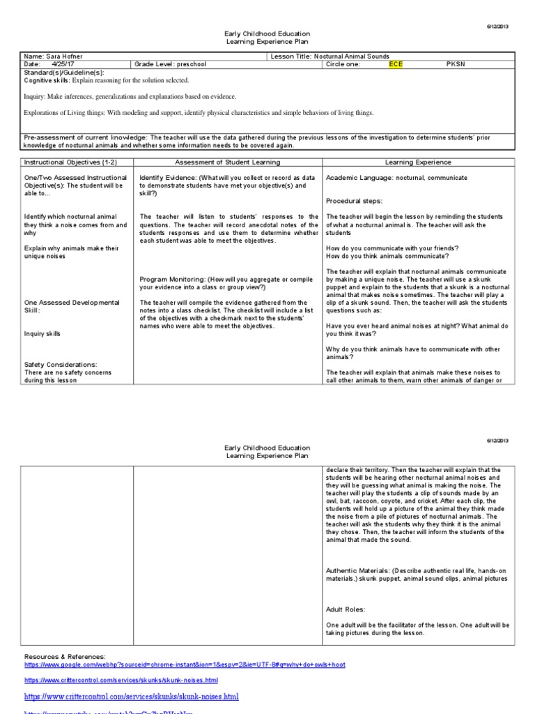 Animal Sounds Lesson | PDF | Teachers | Early Childhood Education