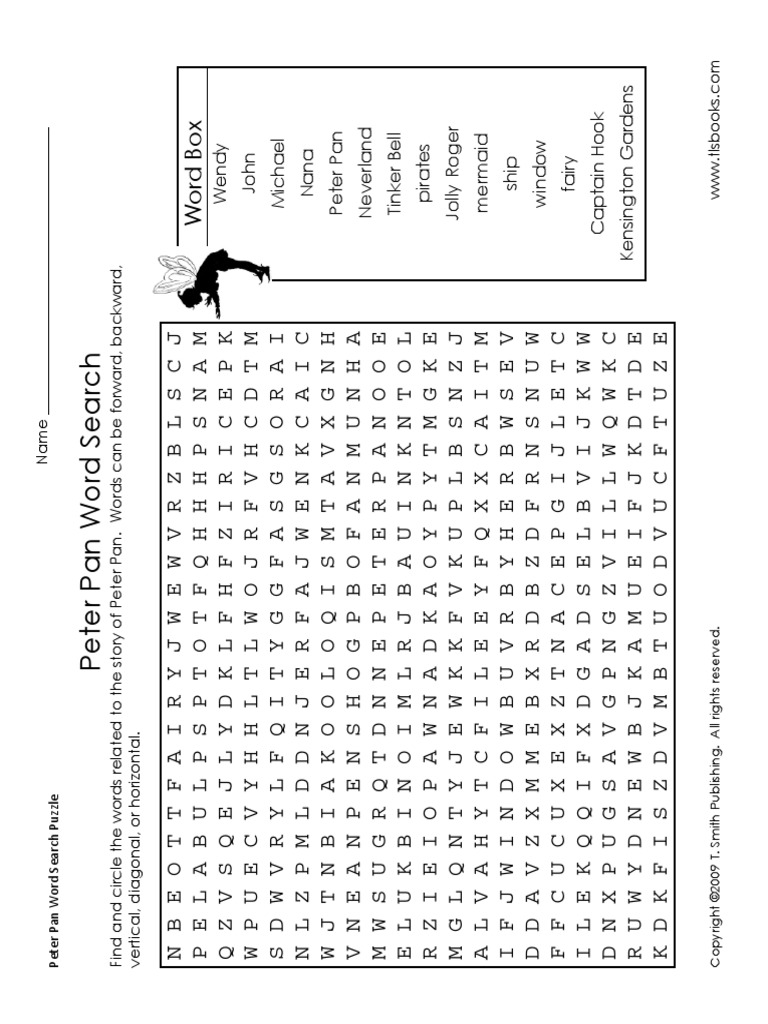 Peter Pan Word Search | PDF | Word Search | Peter Pan