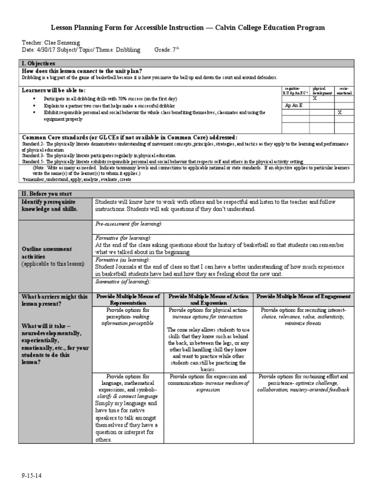 Dribbling Lesson Plan | Download Free PDF | Lesson Plan | Physical ...