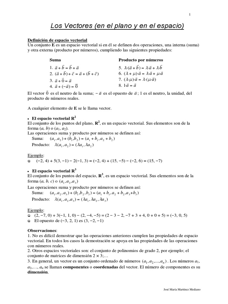 Los Vectores y Los Espacios Vectoriales en R2 y R3 | PDF | Espacio ...