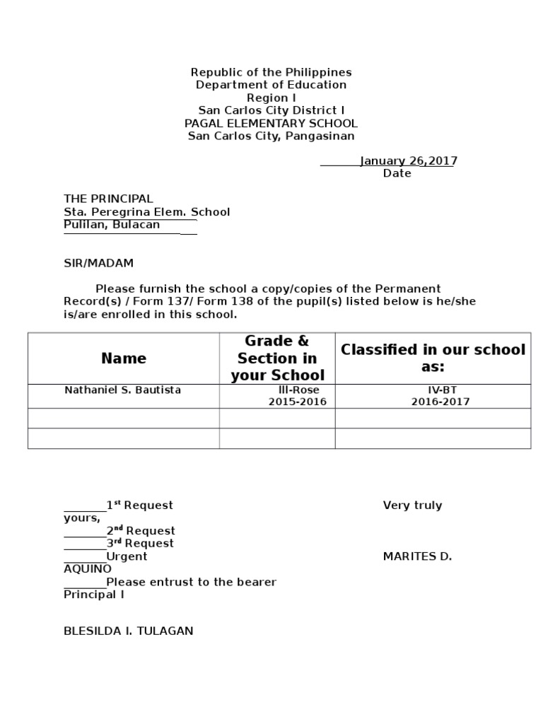 Name Grade & Section in Your School Classified in Our School As | PDF ...