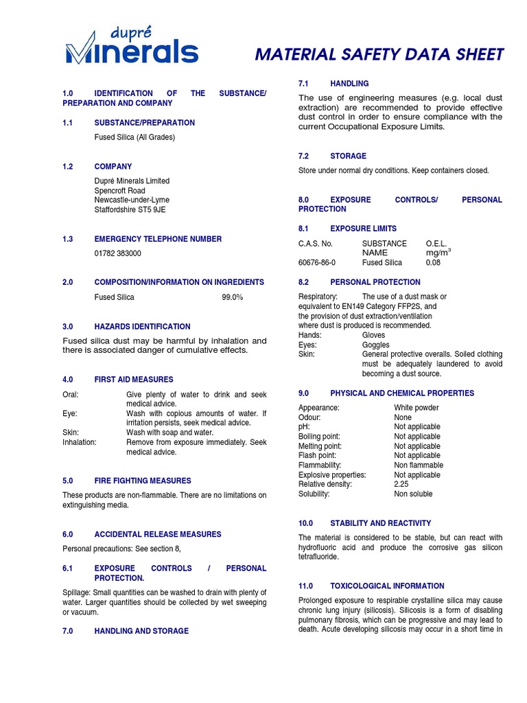 Fused Silica Safety Data Sheet | PDF